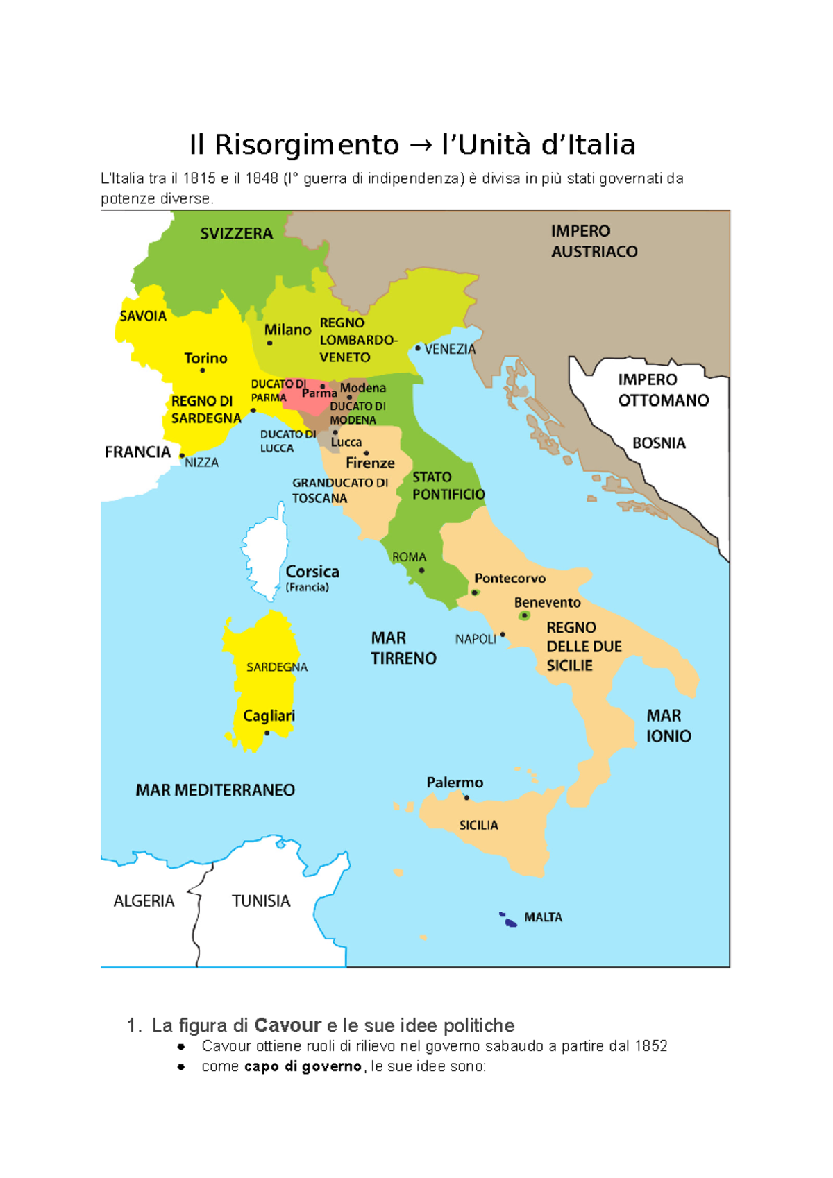 L'unità d'Italia - riassunto - Il Risorgimento → l’Unità d’Italia L ...