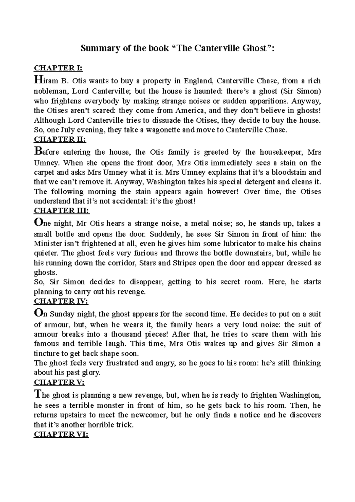 Riassunto del libro canterville ghost - Summary of the book “The ...