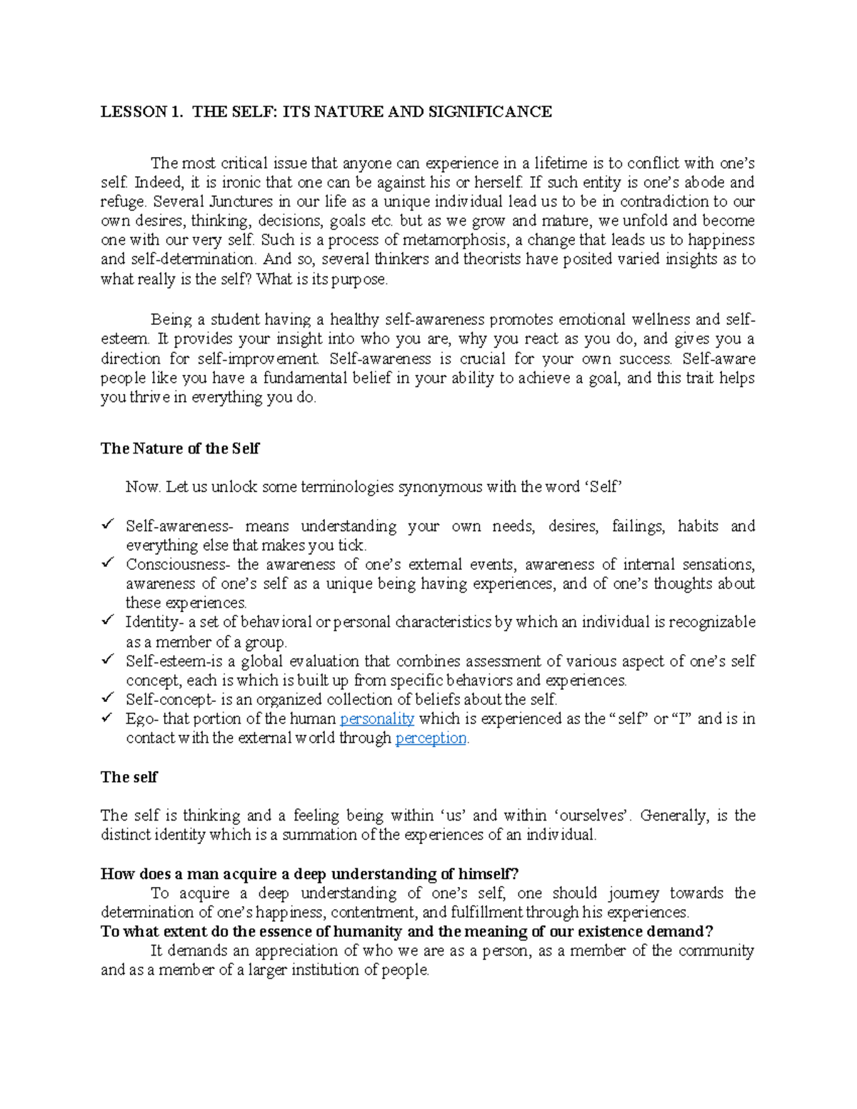 Lesson-1-3.-UTS - Monica Guillermo - LESSON 1. THE SELF: ITS NATURE AND ...