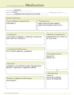 verapamil drug card - ACTIVE LEARNING TEMPLATES Medication STUDENT NAME ...