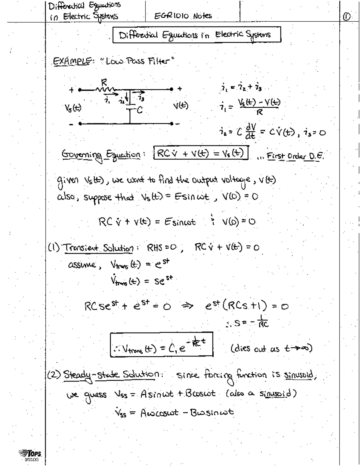 18 Differential Equations in Electric Systems 0 - given Vslt), we want to find the output ...