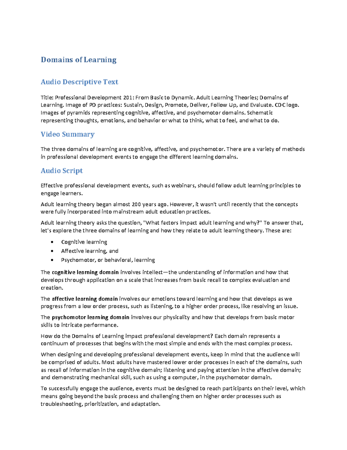 04-domains of learning - Domains of Learning Audio Descriptive Text ...