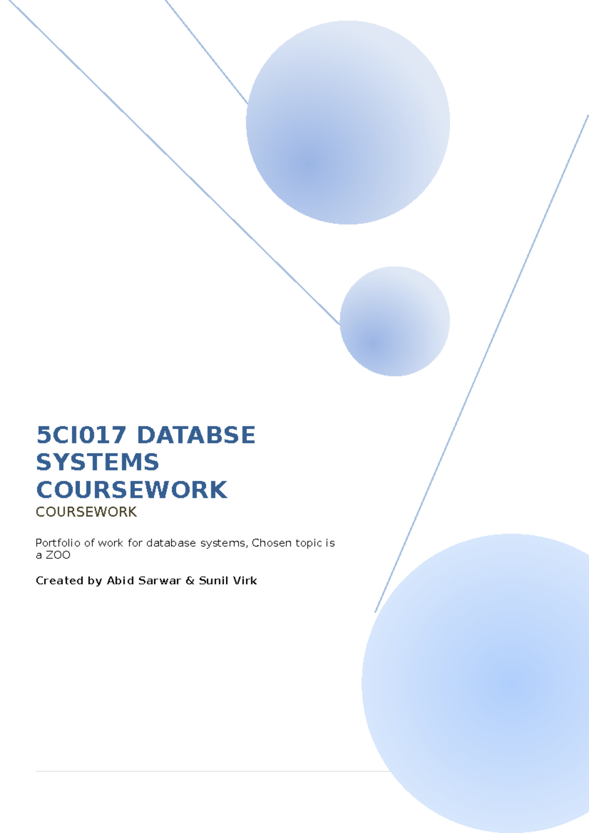 Database documentation - 5CI017 DATABSE SYSTEMS COURSEWORK COURSEWORK ...