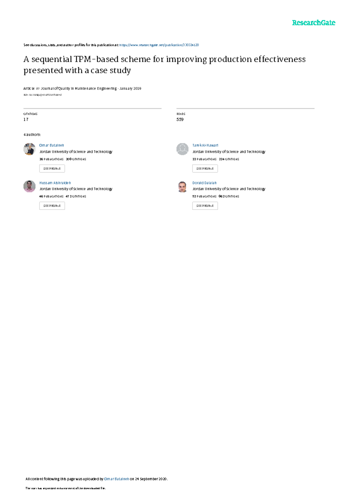 A sequential TPM-based scheme for improving production effectiveness ...