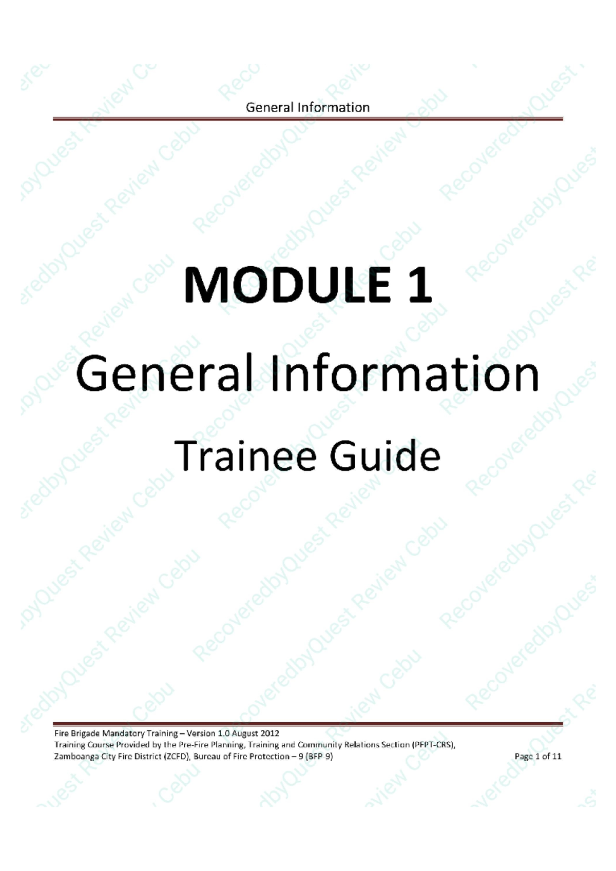 Module 1 General Information - Bureau of Fire Protection Modules - Studocu