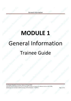Module 2 General Fire Subjects - Bureau of Fire Protection Modules - Studocu