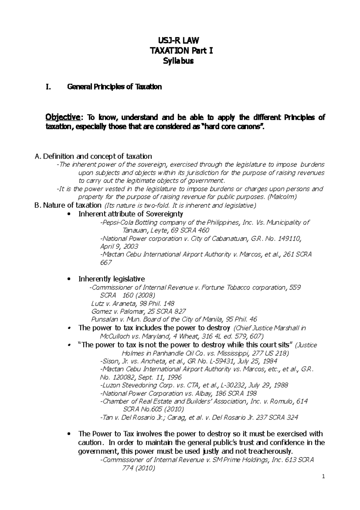 Tax syllabus 2021 - fdsfds - USJ-R LAW TAXATION Part I Syllabus I ...