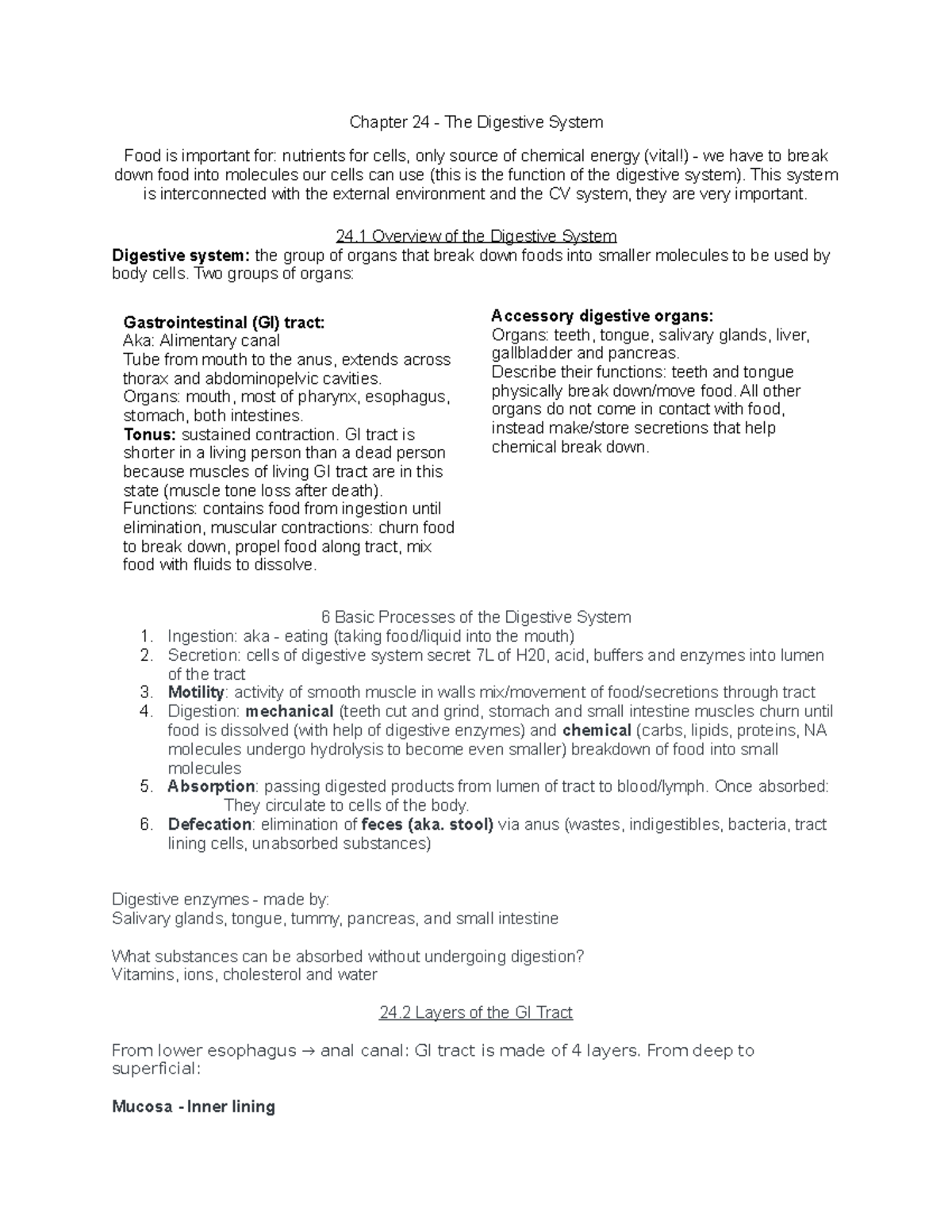 Chapter 24 - The Digestive System - Biol 235 - AU - Studocu