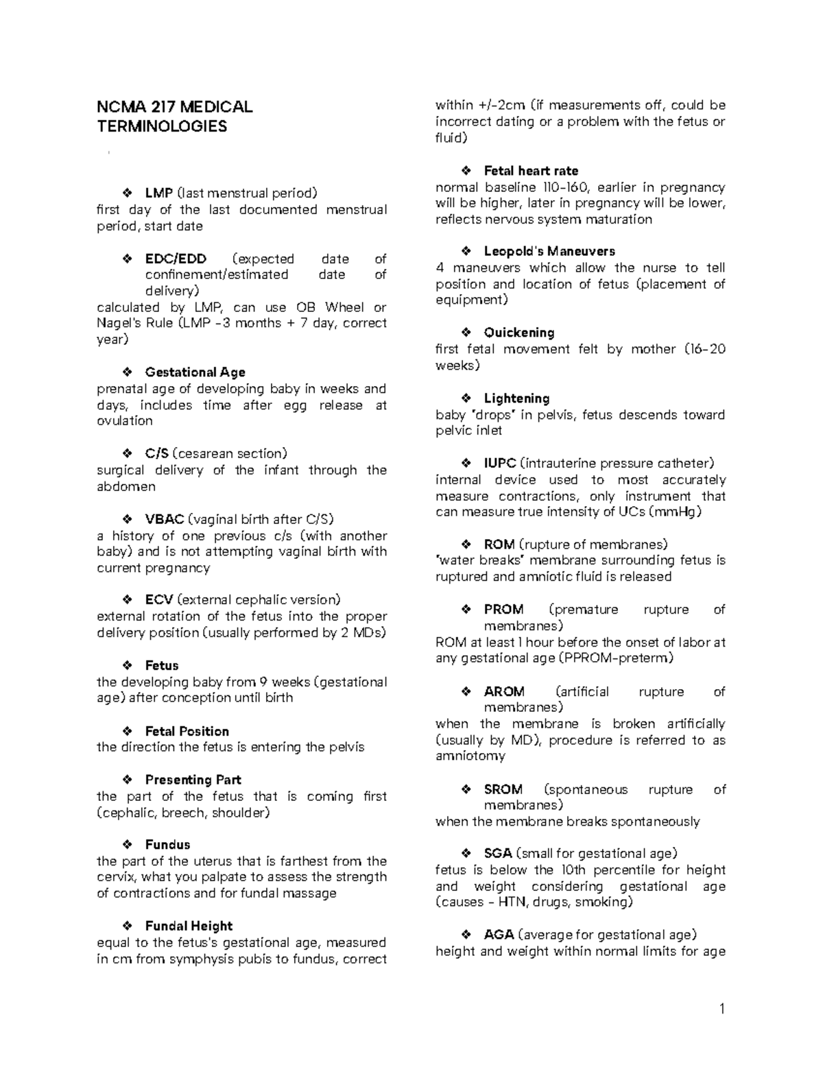 Maternal AND Child Transes - NCMA 217 MEDICAL TERMINOLOGIES LMP (last ...