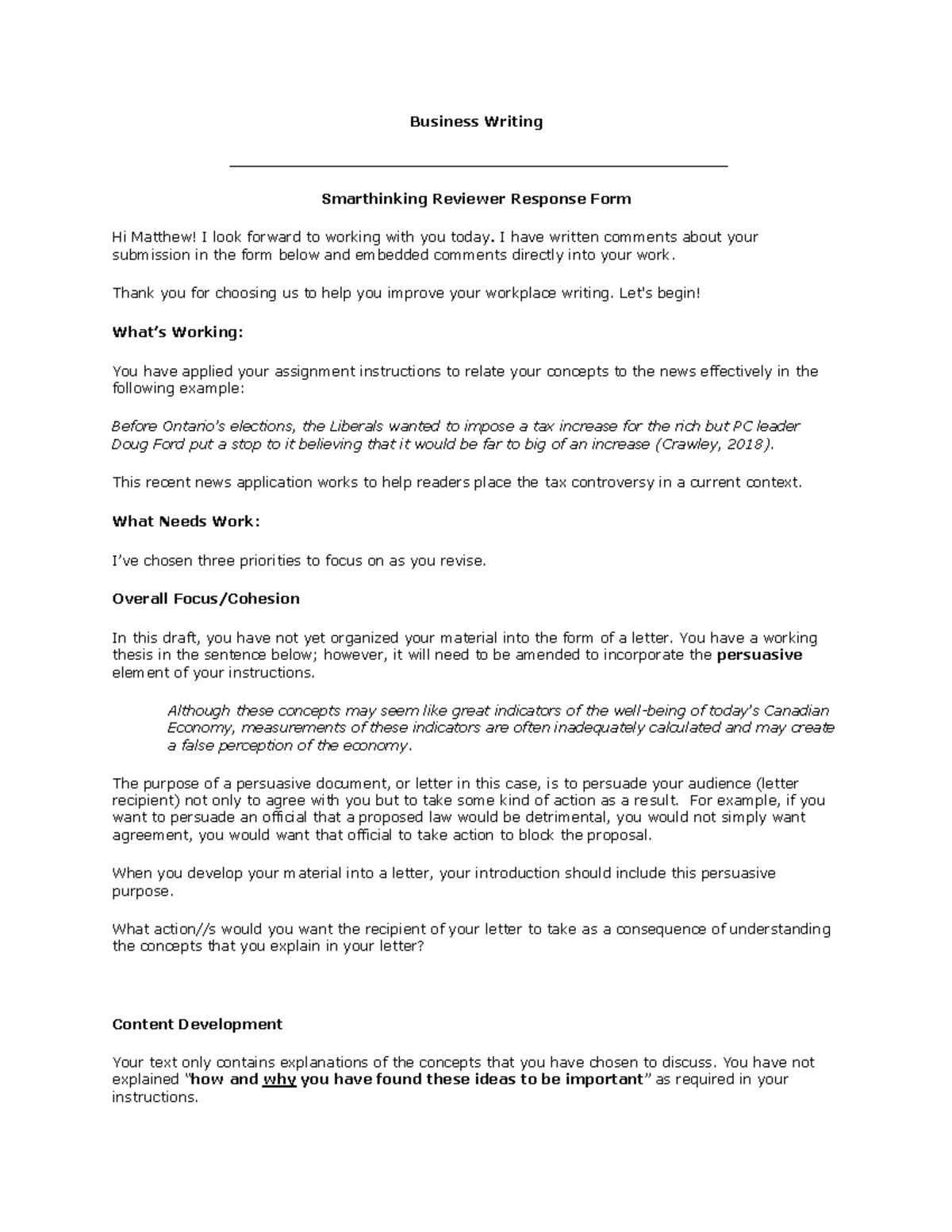 ECON 1100 –PEAR Writing Assignment – Matthew Siemionkowicz - Business ...