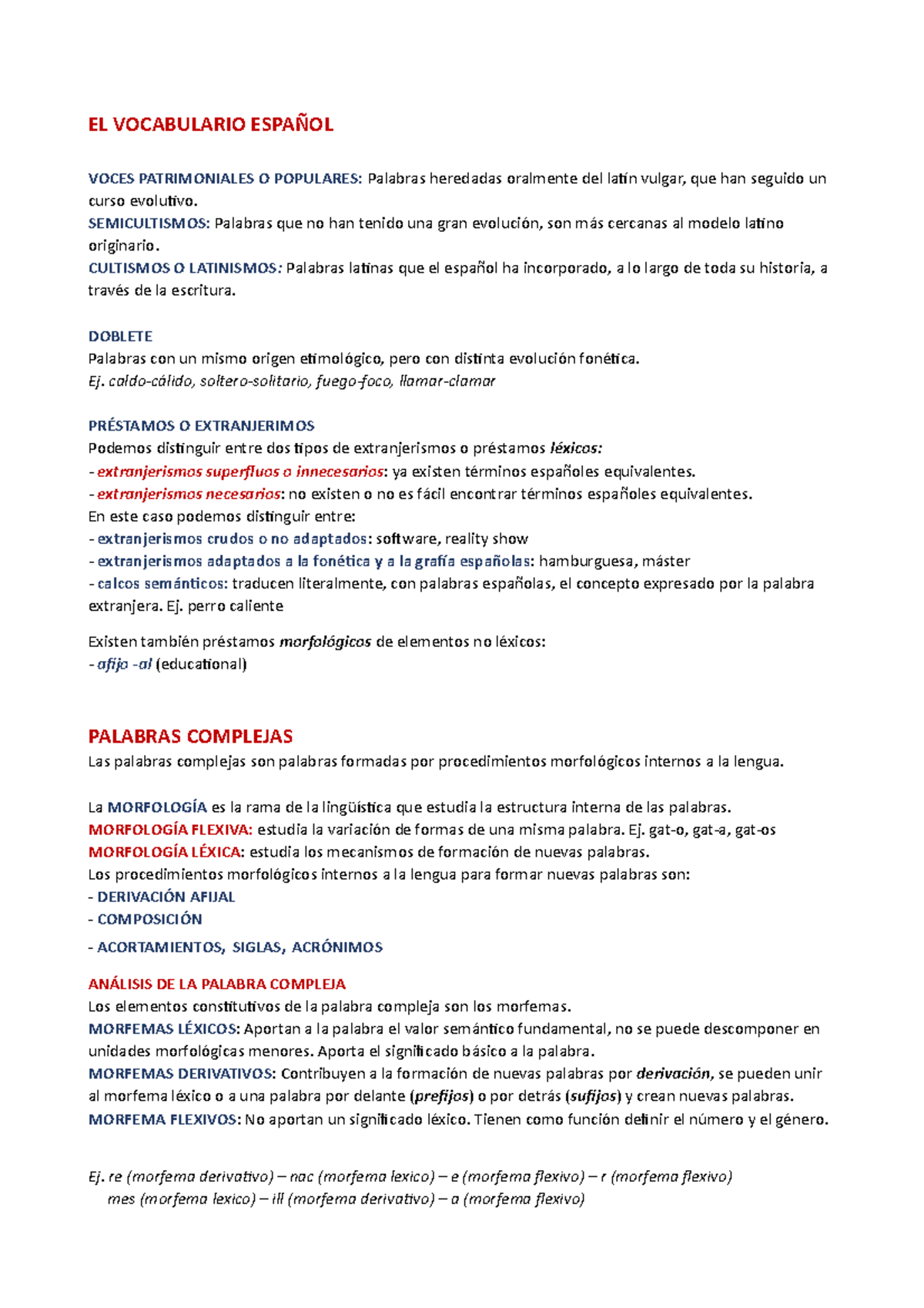 Lengua Espanola Secondo Modulo - EL VOCABULARIO ESPAÑOL VOCES ...