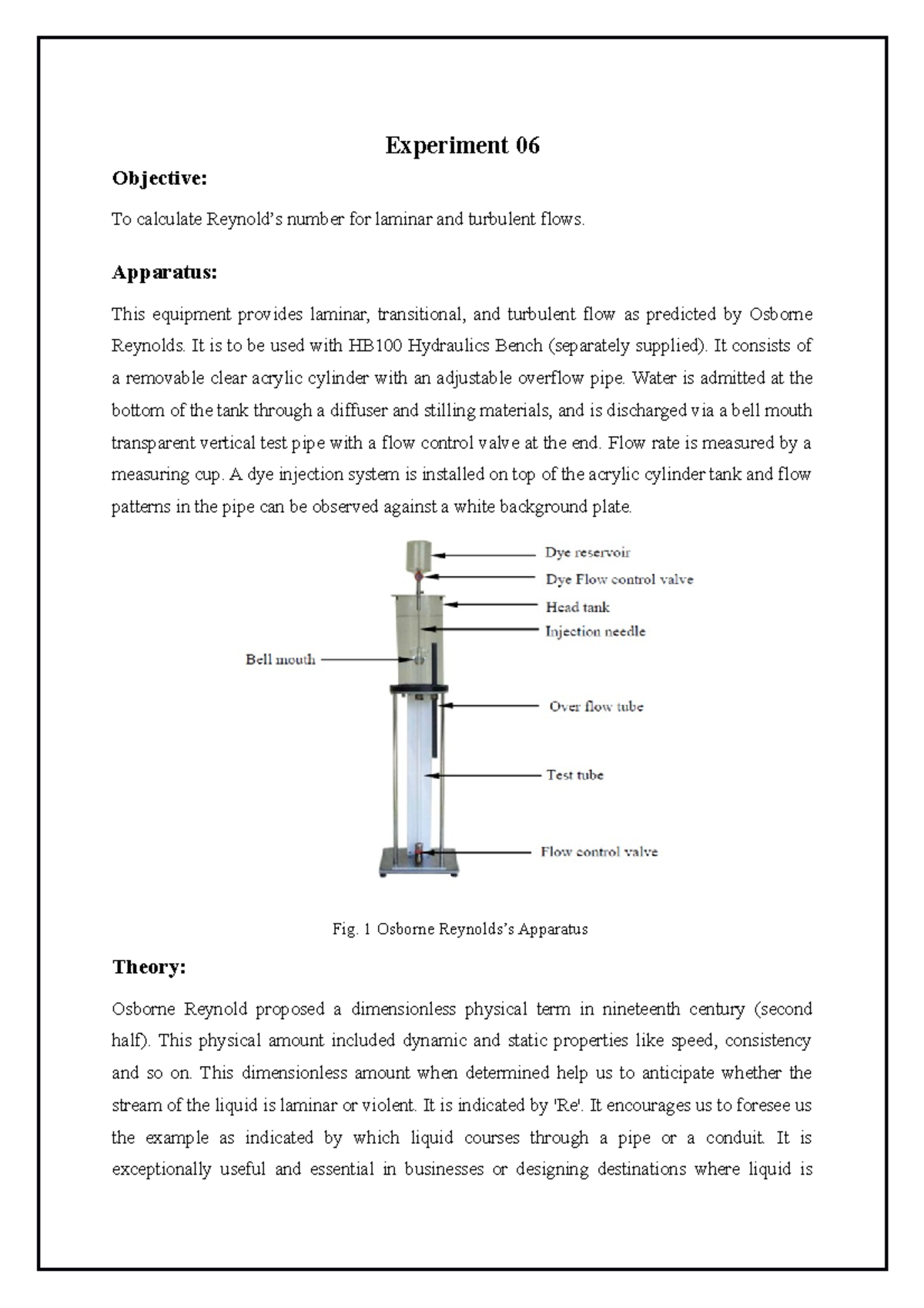 Lab session 06 - o calculate Reynold’s number for laminar and turbulent ...