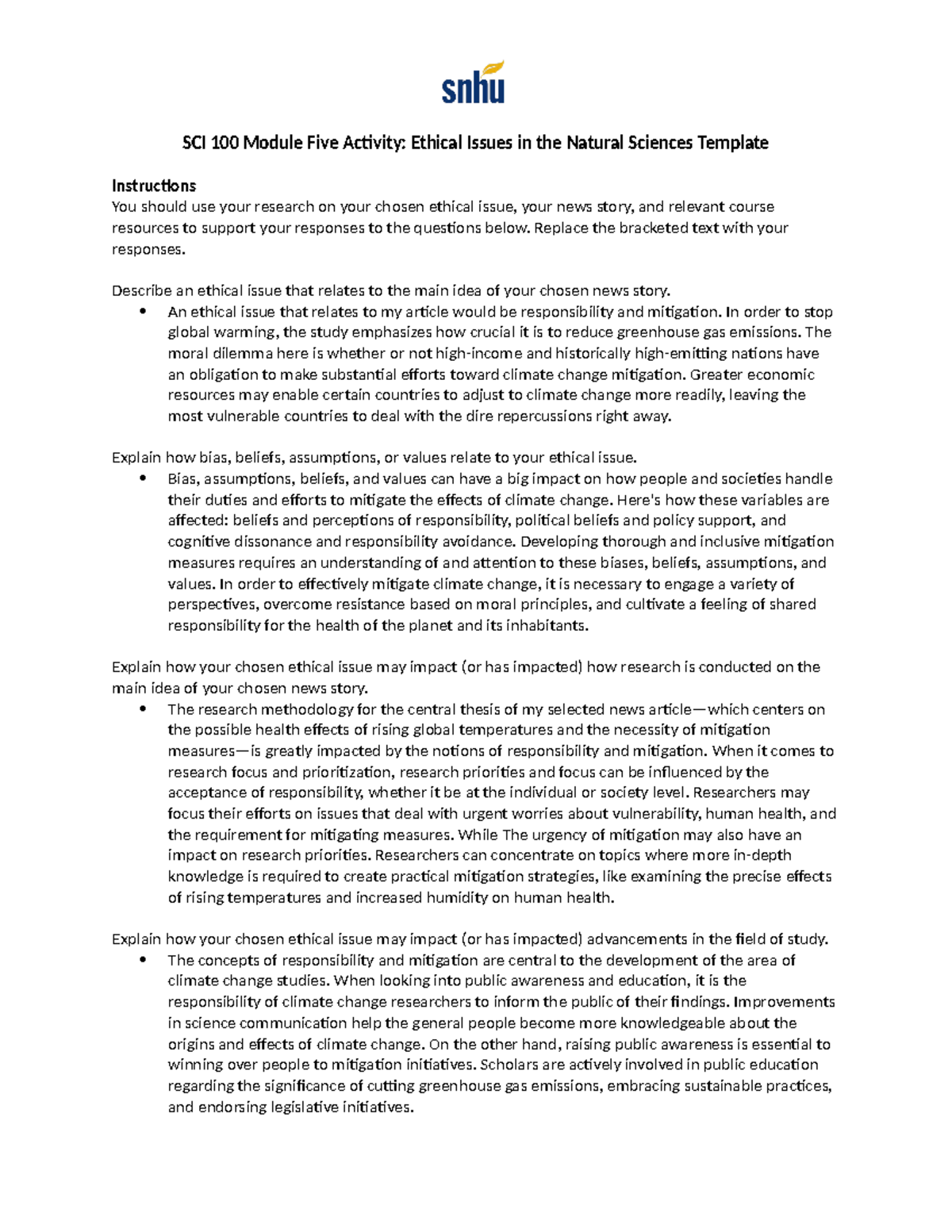 SCI Mod 5-2 - 5-2 - SCI 100 Module Five Activity: Ethical Issues in the ...