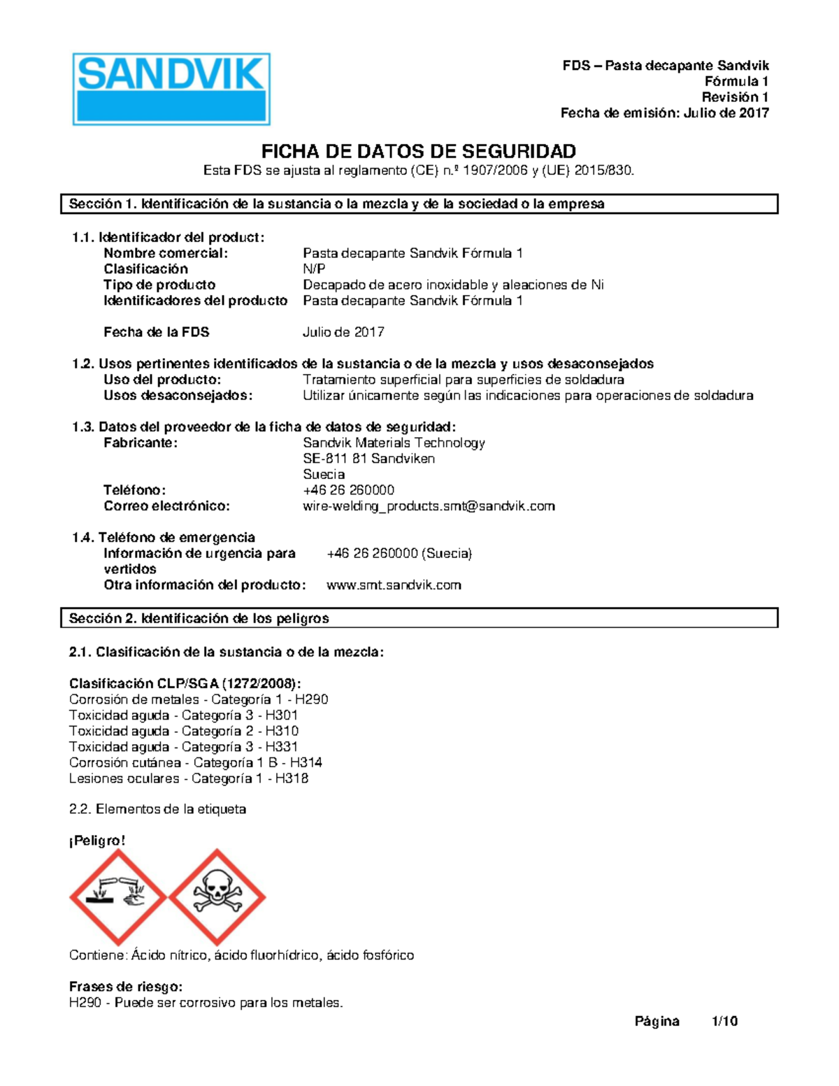 Vdocuments - hds - FDS – Pasta decapante Sandvik Fórmula 1 Revisión 1 ...