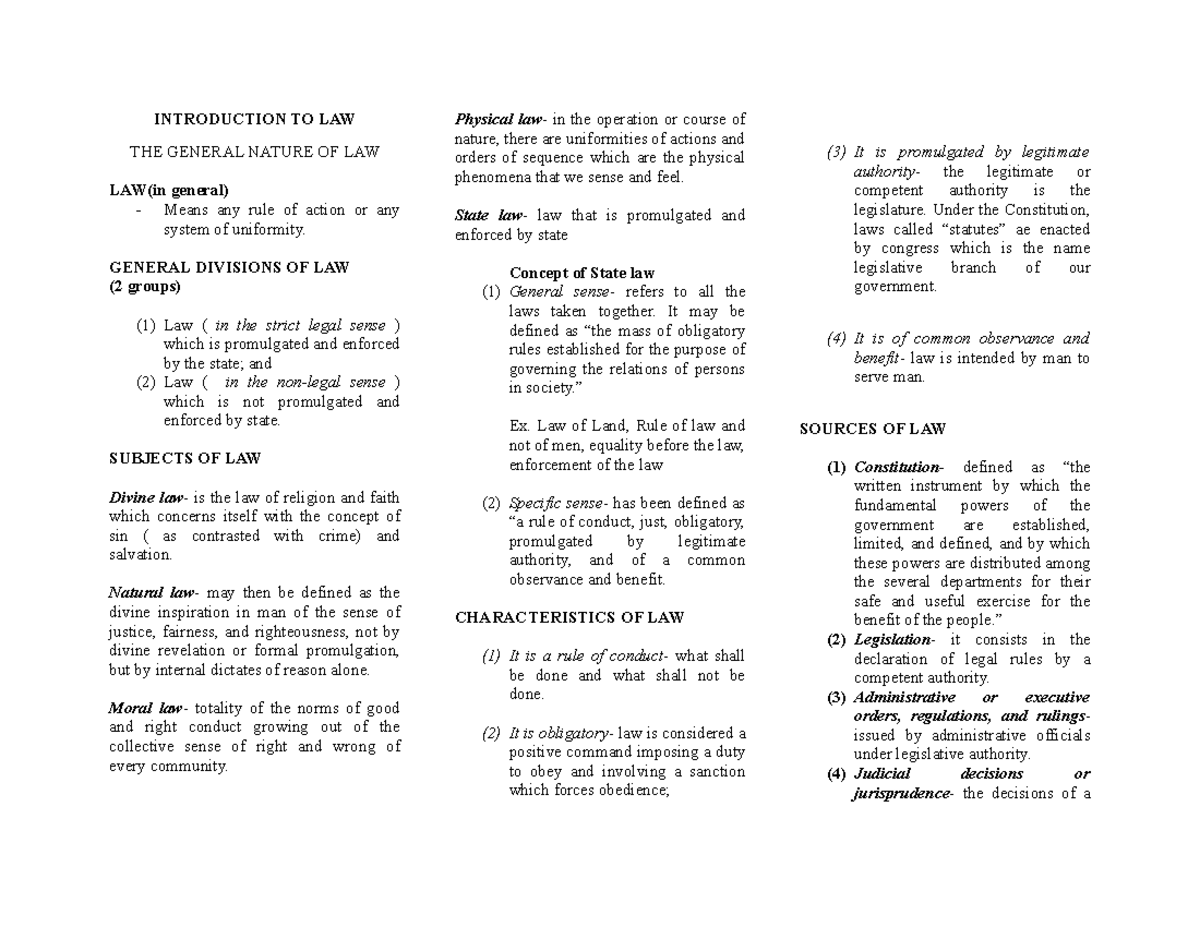 LAW ON Obligations AND Contracts - INTRODUCTION TO LAW THE GENERAL ...