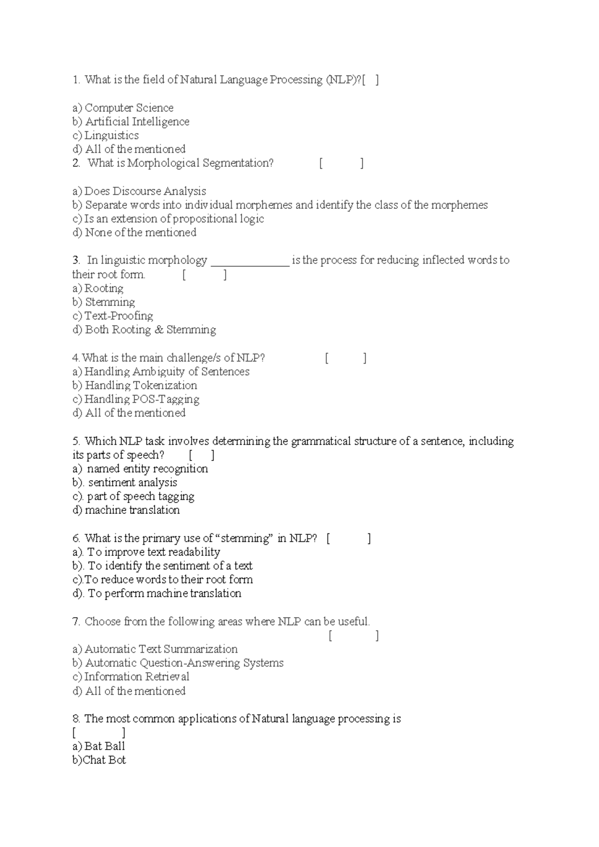 Nlp imp 2 - Nlp important questions - What is the field of Natural Language Processing (NLP ...