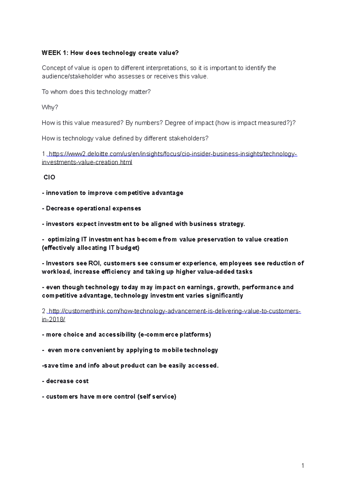 TWC notes - Cheatsheet - WEEK 1: How does technology create value ...