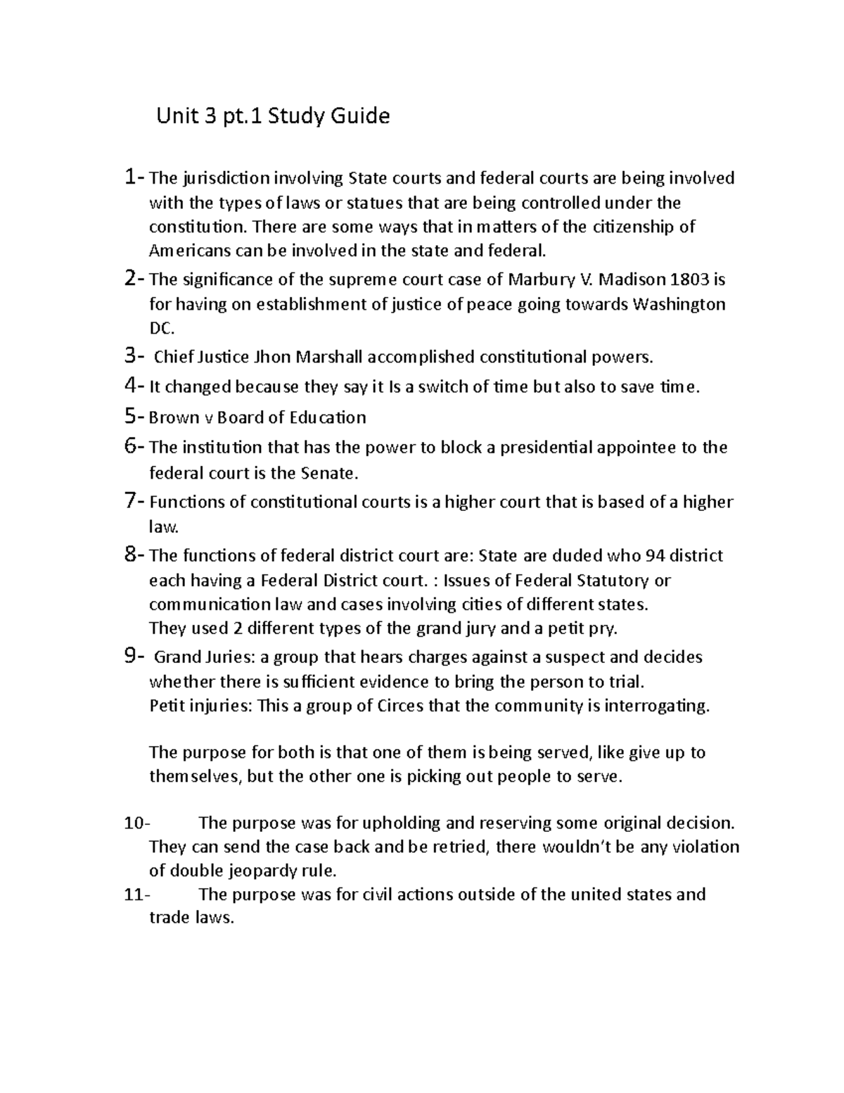 UNIT 3 study gruide - idk - Unit 3 pt Study Guide 1- The jurisdiction ...