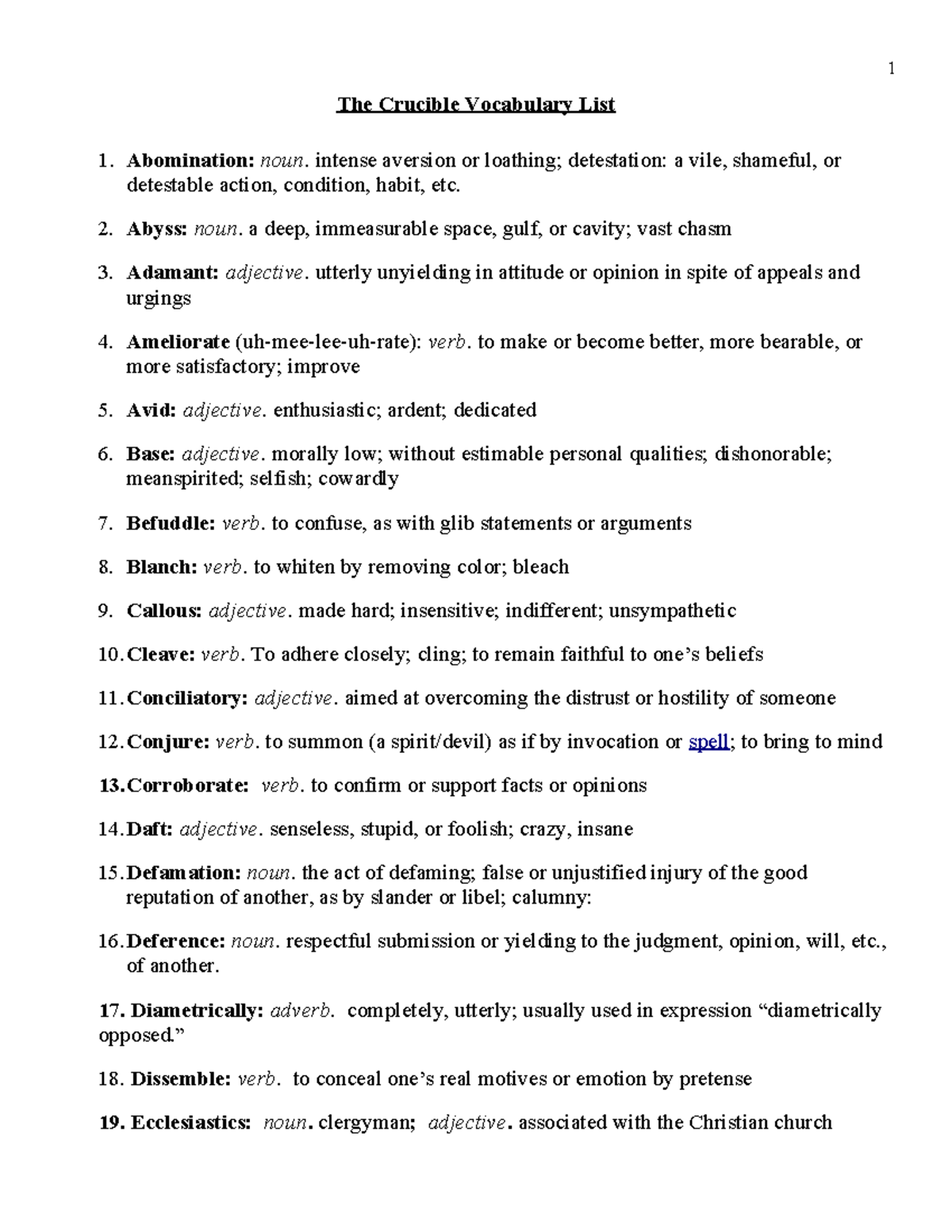 The Crucible Vocabulary List - The Crucible Vocabulary List Abomination ...