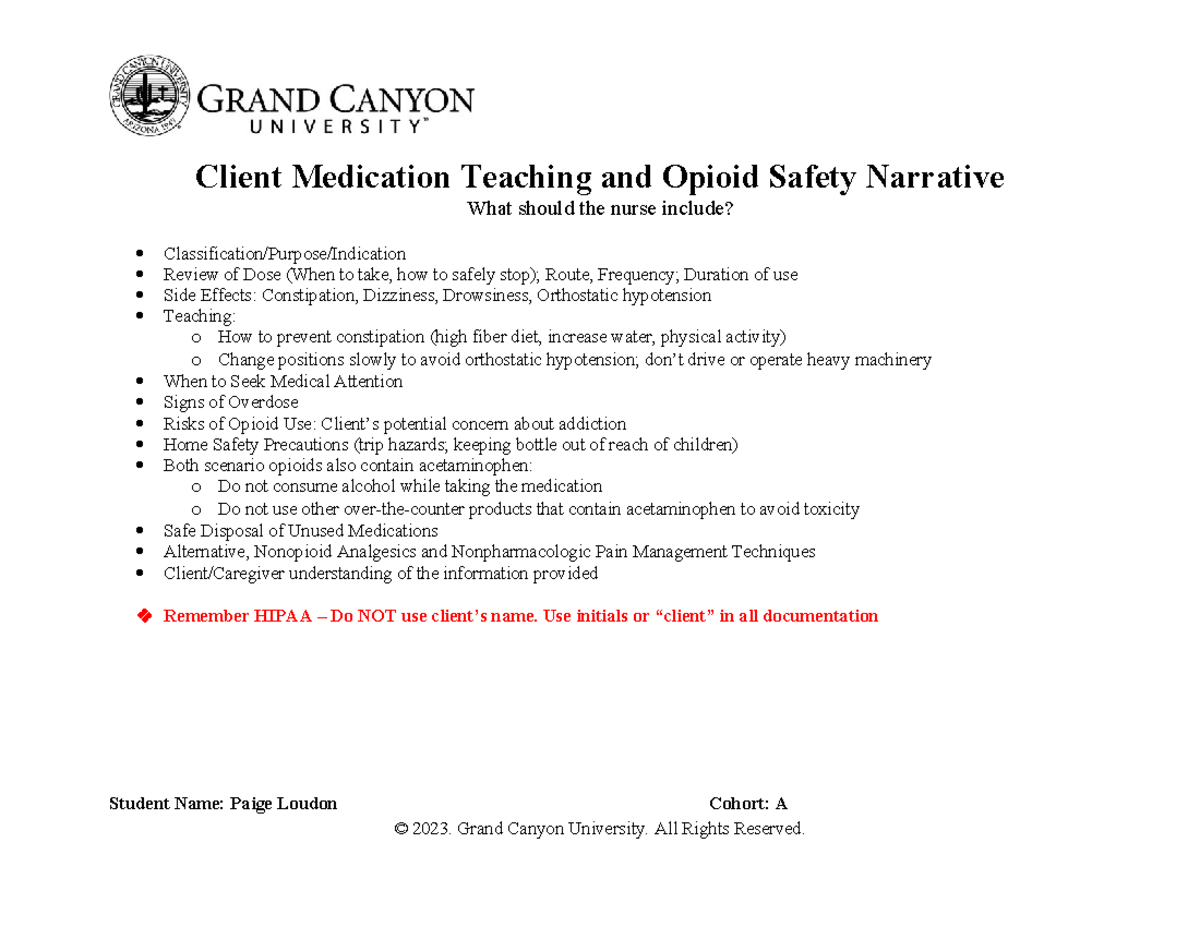 Client medication teaching - Use initials or “client” in all ...