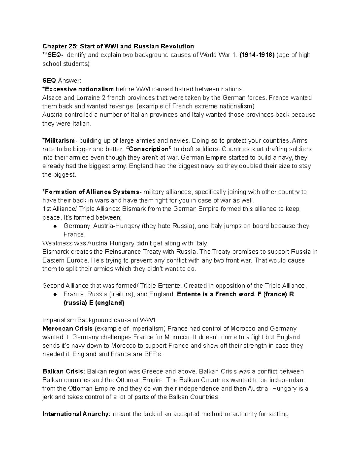 Chapter 25 Start of WWI and Russian Revolution - Chapter 25: Start of ...