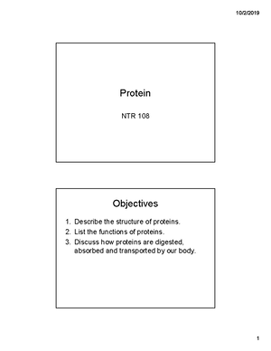 NTR 108 Protein - Professor: Nyrop,Jessica E - PROTEIN Essential ...