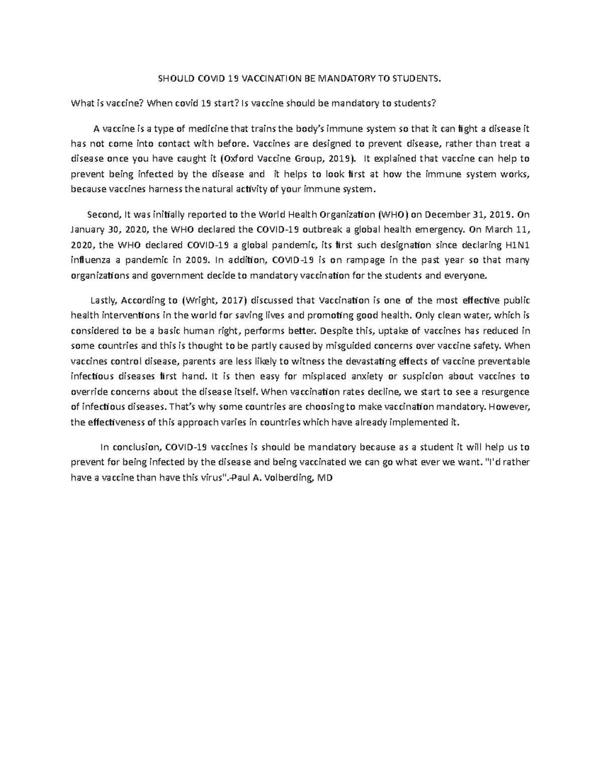 Position-paper - hope it's helpful - SHOULD COVID 19 VACCINATION BE ...