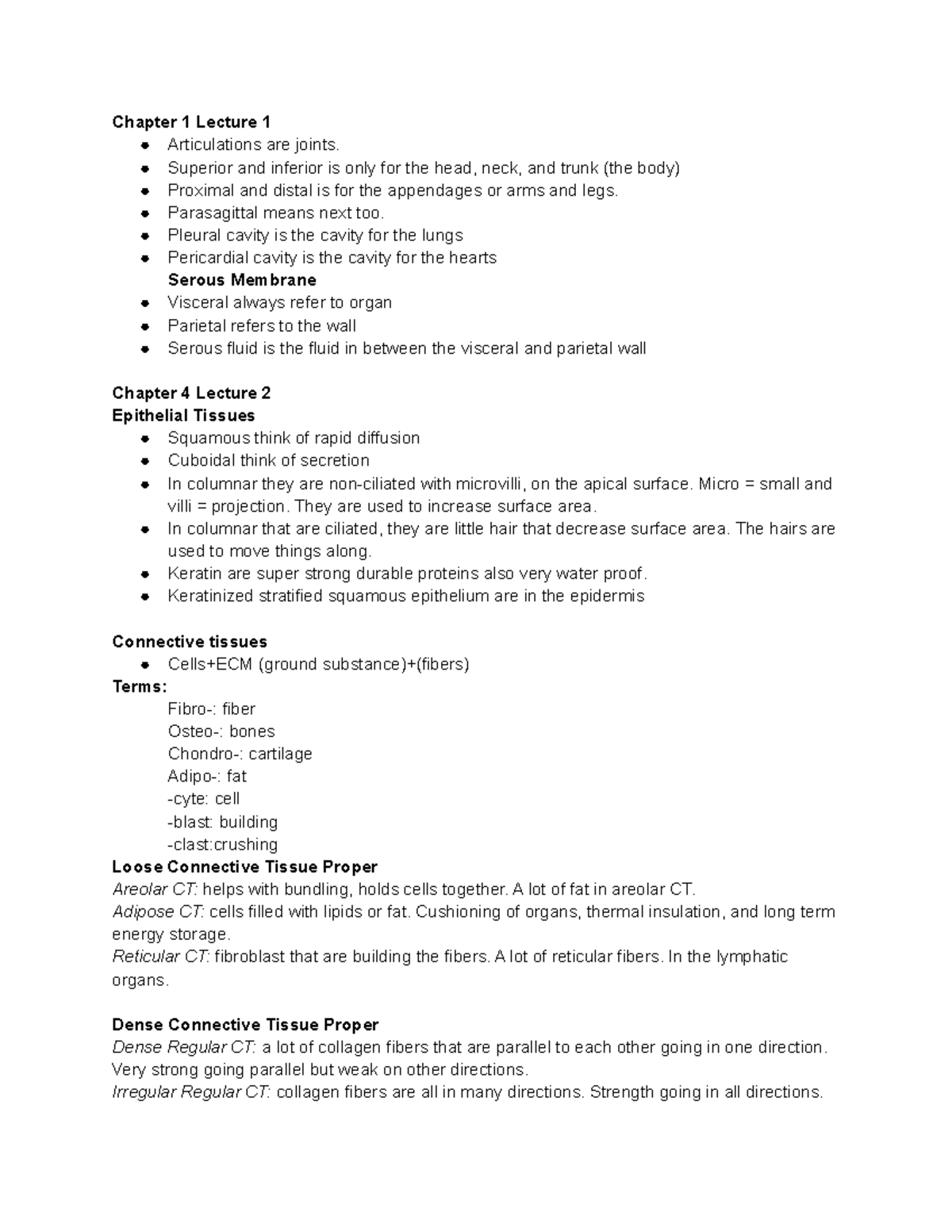 Anatomy Lecture notes - Chapter 1 Lecture 1 Articulations are joints ...