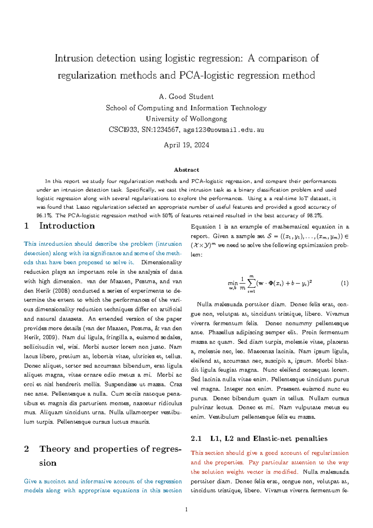 Report template - Intrusion detection using logistic regression: A comparison of regularization ...