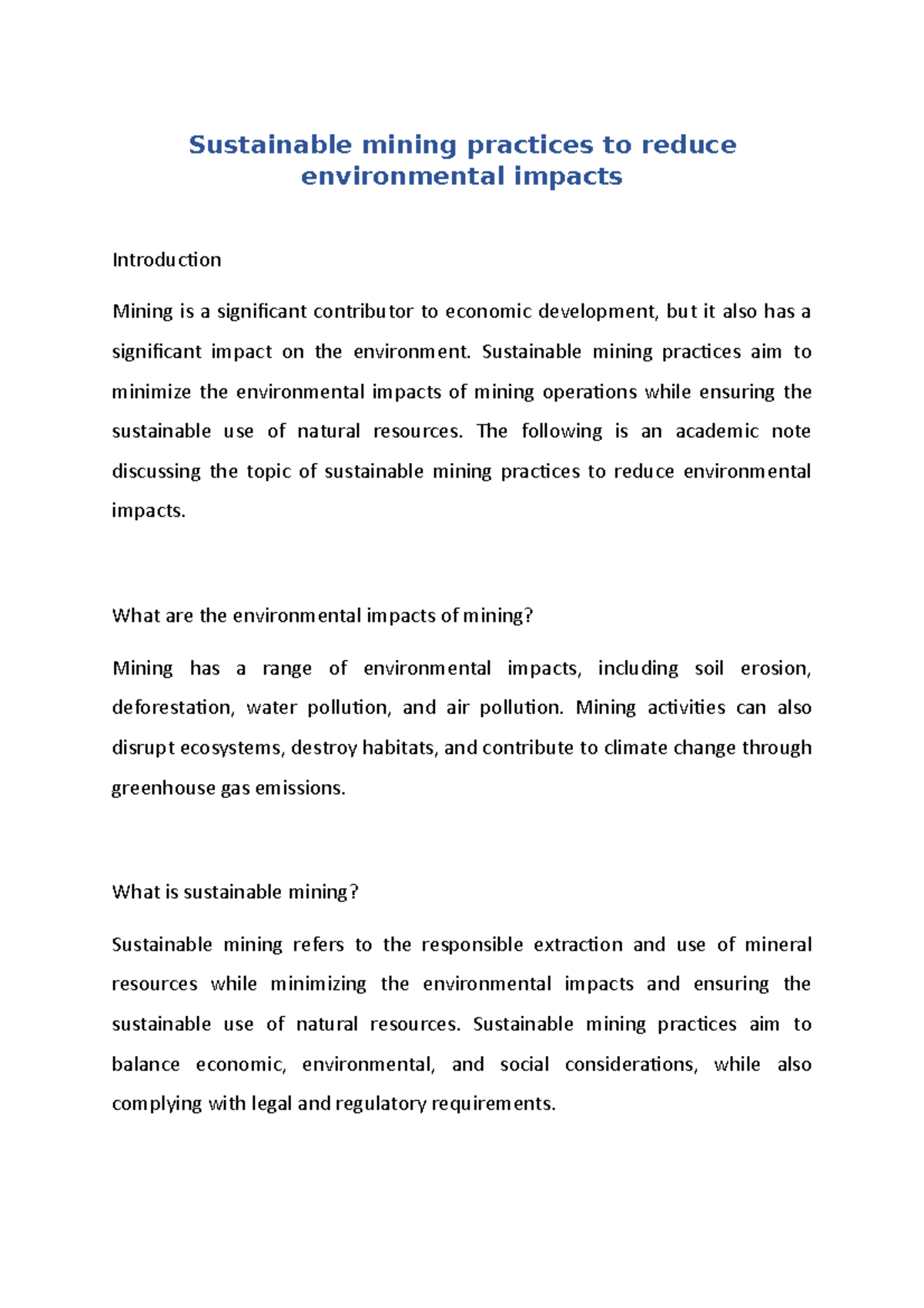 Sustainable mining practices to reduce environmental impacts - Sustainable mining practices to ...