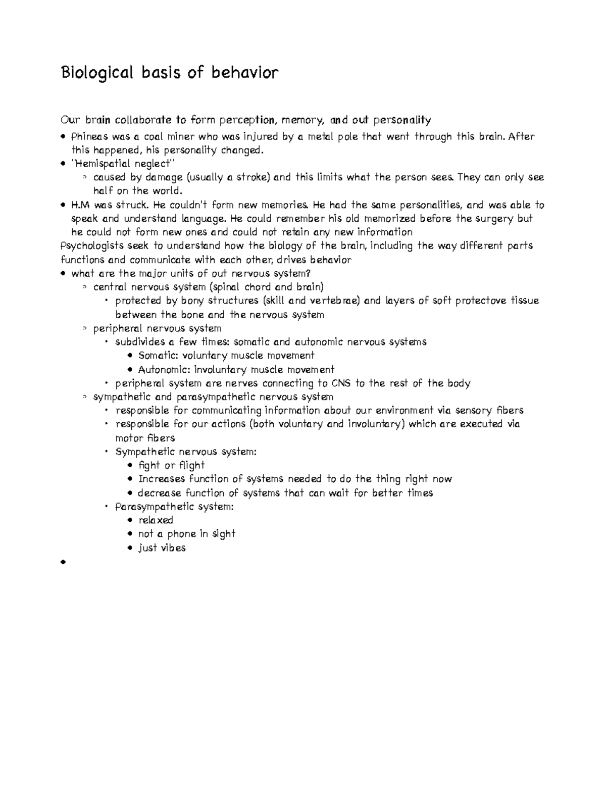 Lecture 6- Biological basis of behavior - PSY 1001 - the U of M - Studocu