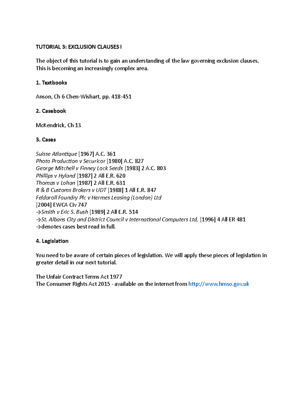 Tutorial 12 - Exclusion Clauses I - TUTORIAL 3: EXCLUSION CLAUSES I The ...