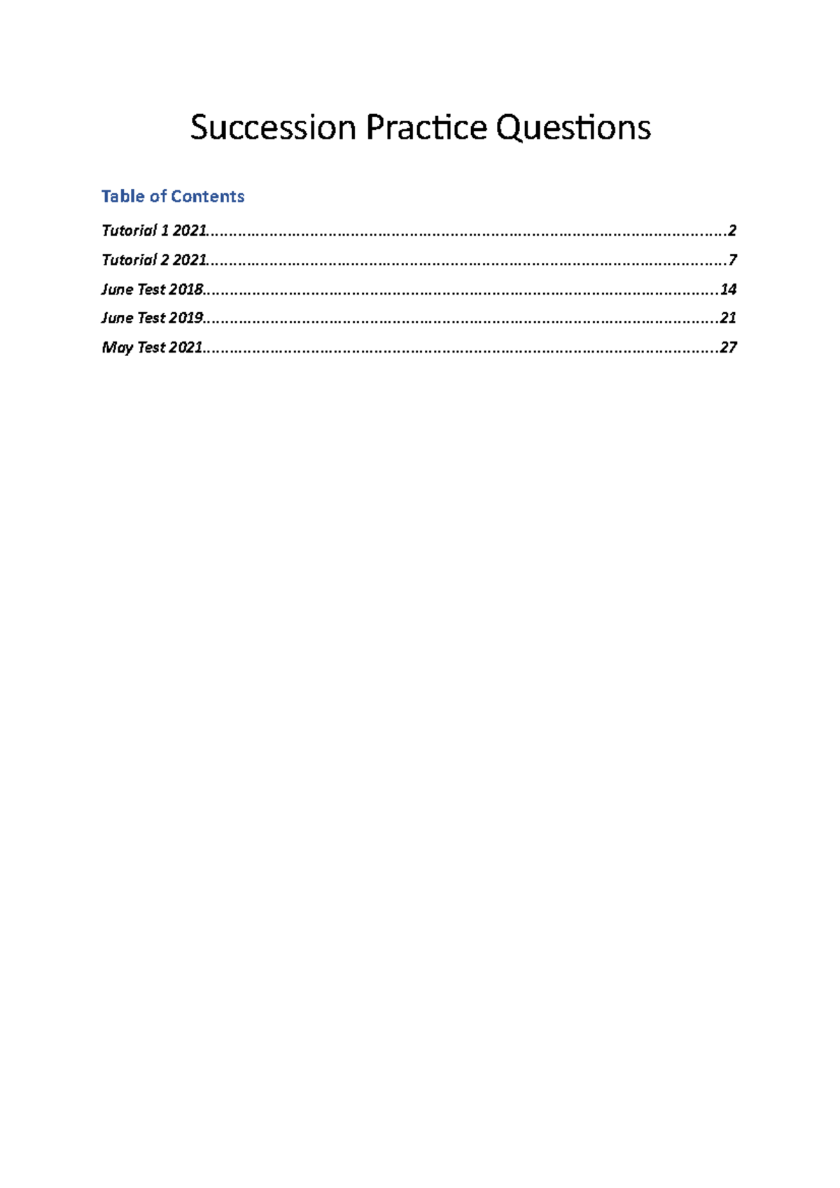 Succession Practice Questions - June Exam - Succession Practice ...