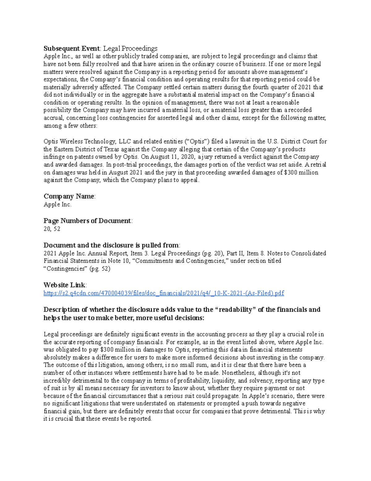 AC204 Scavenger Hunt 1 - Company Analysis assignment 1 - Subsequent ...