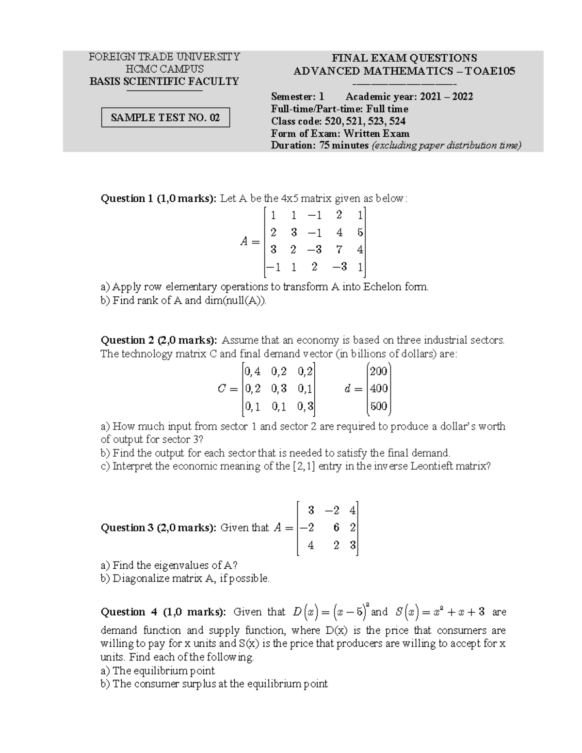 Sample Test 2 - Mock test - FOREIGN TRADE UNIVERSITY HCMC CAMPUS BASIS ...