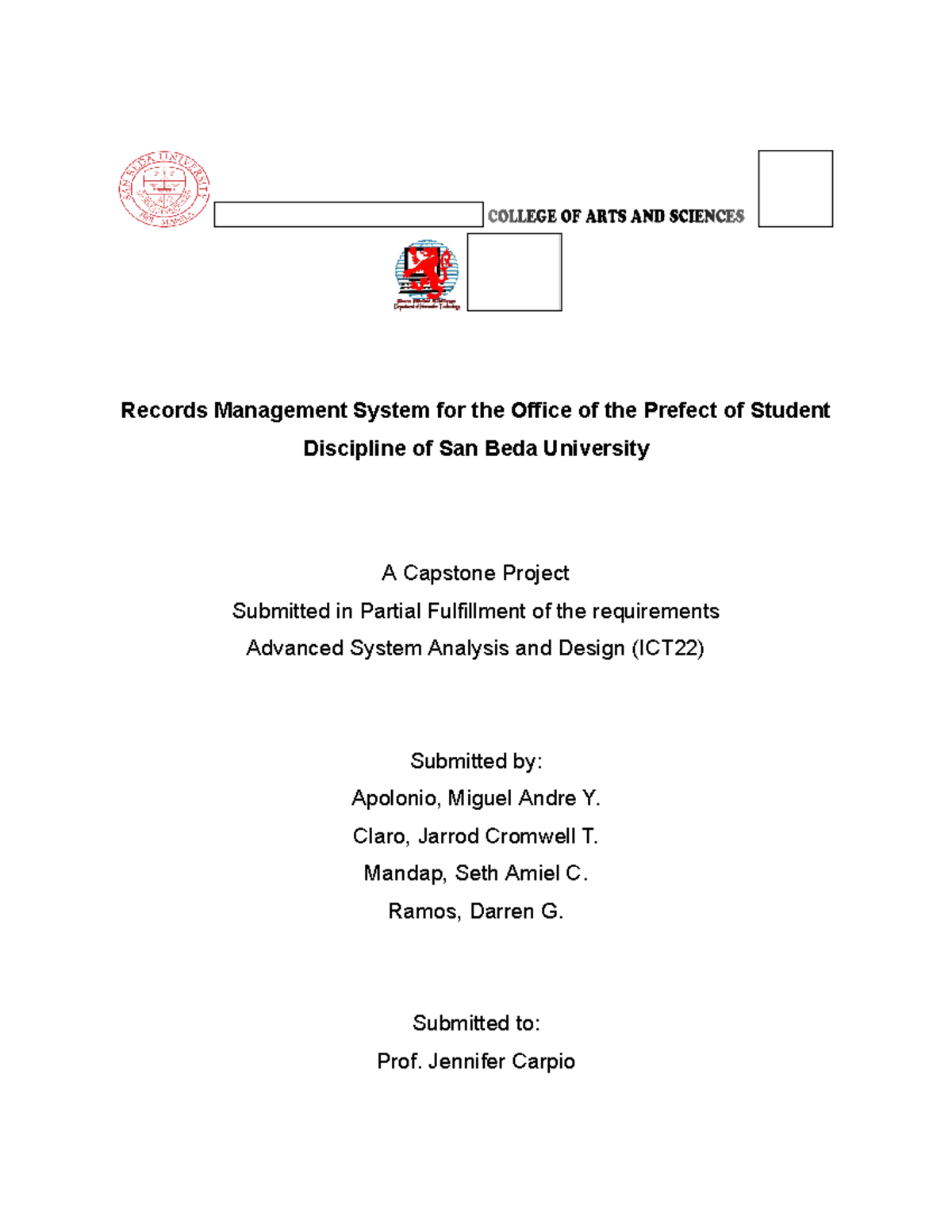 Capstone San Beda 2019 - Records Management System for the Office of ...