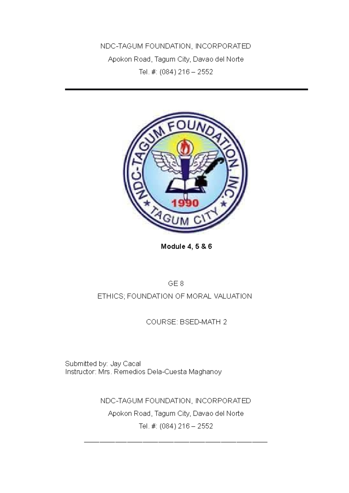 GE 8 - Ethics of veing a professional teacher - NDC-TAGUM FOUNDATION ...