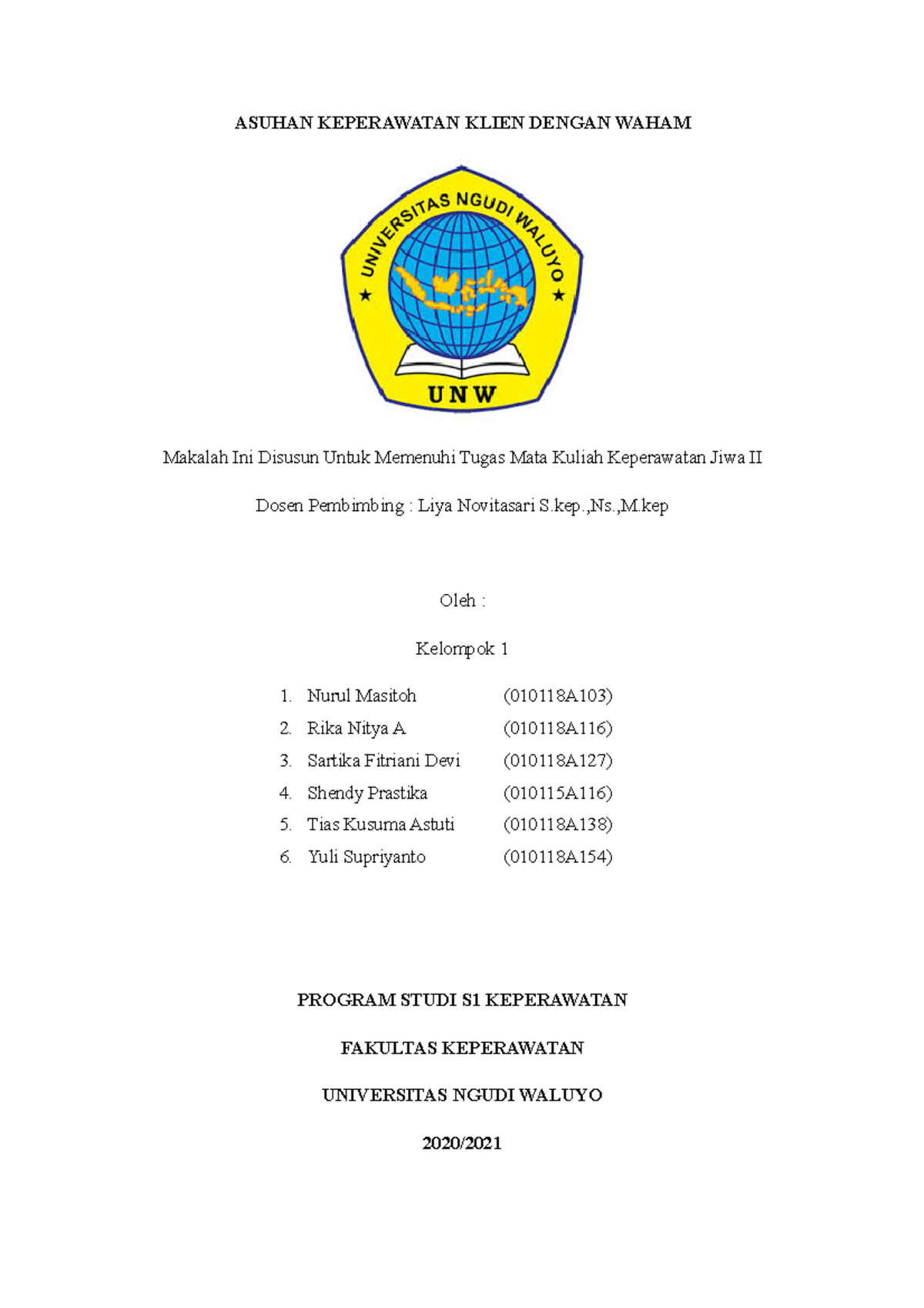 KEL. 1 Waham Askep - ASUHAN KEPERAWATAN KLIEN DENGAN WAHAM Makalah Ini ...