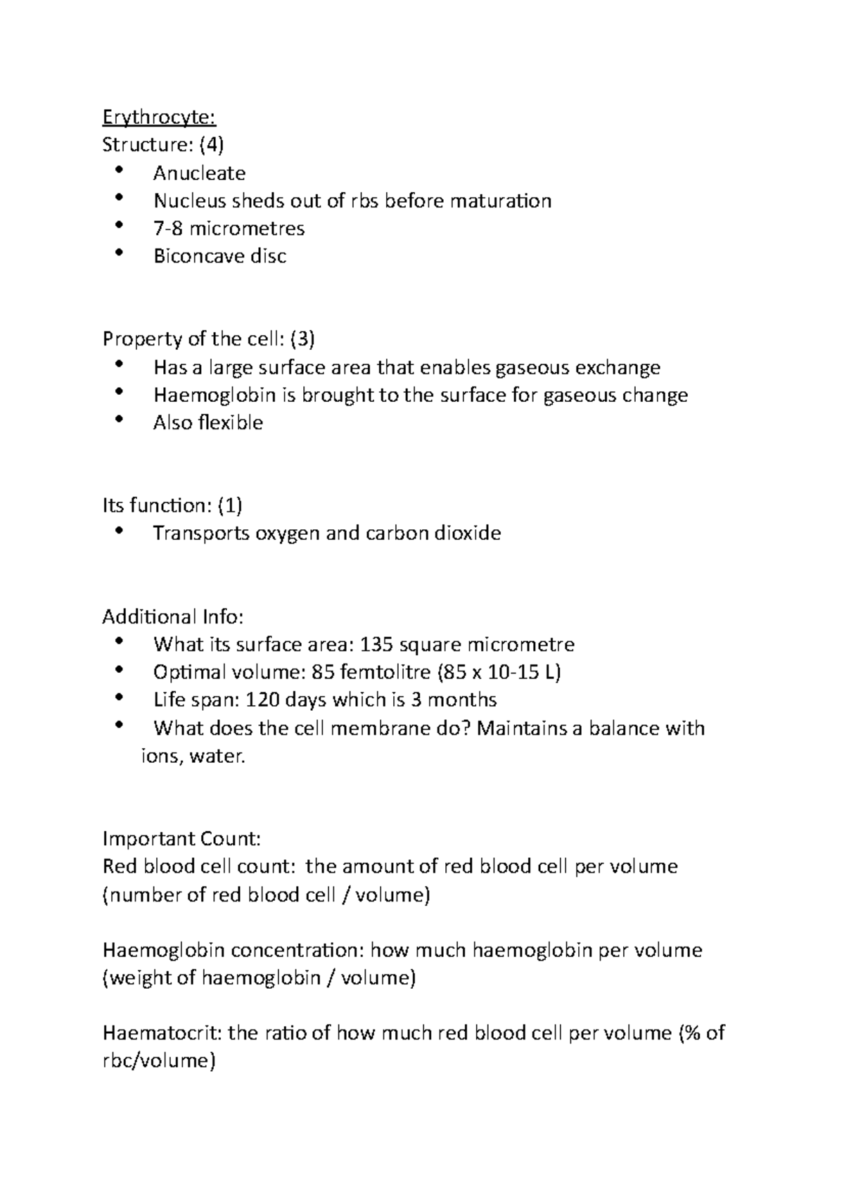 Lecture 1 Main ideas - Erythrocyte: Structure: (4) Anucleate Nucleus ...