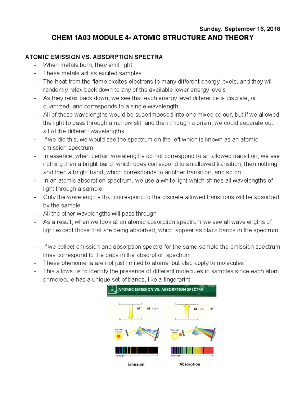 Module 4- Atomic Structure and Theory - Sunday, September 16, 2018 CHEM ...