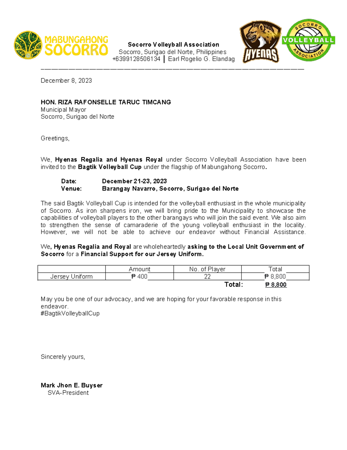Socorro Volleyball Association Solicitation letter 1 - Socorro ...