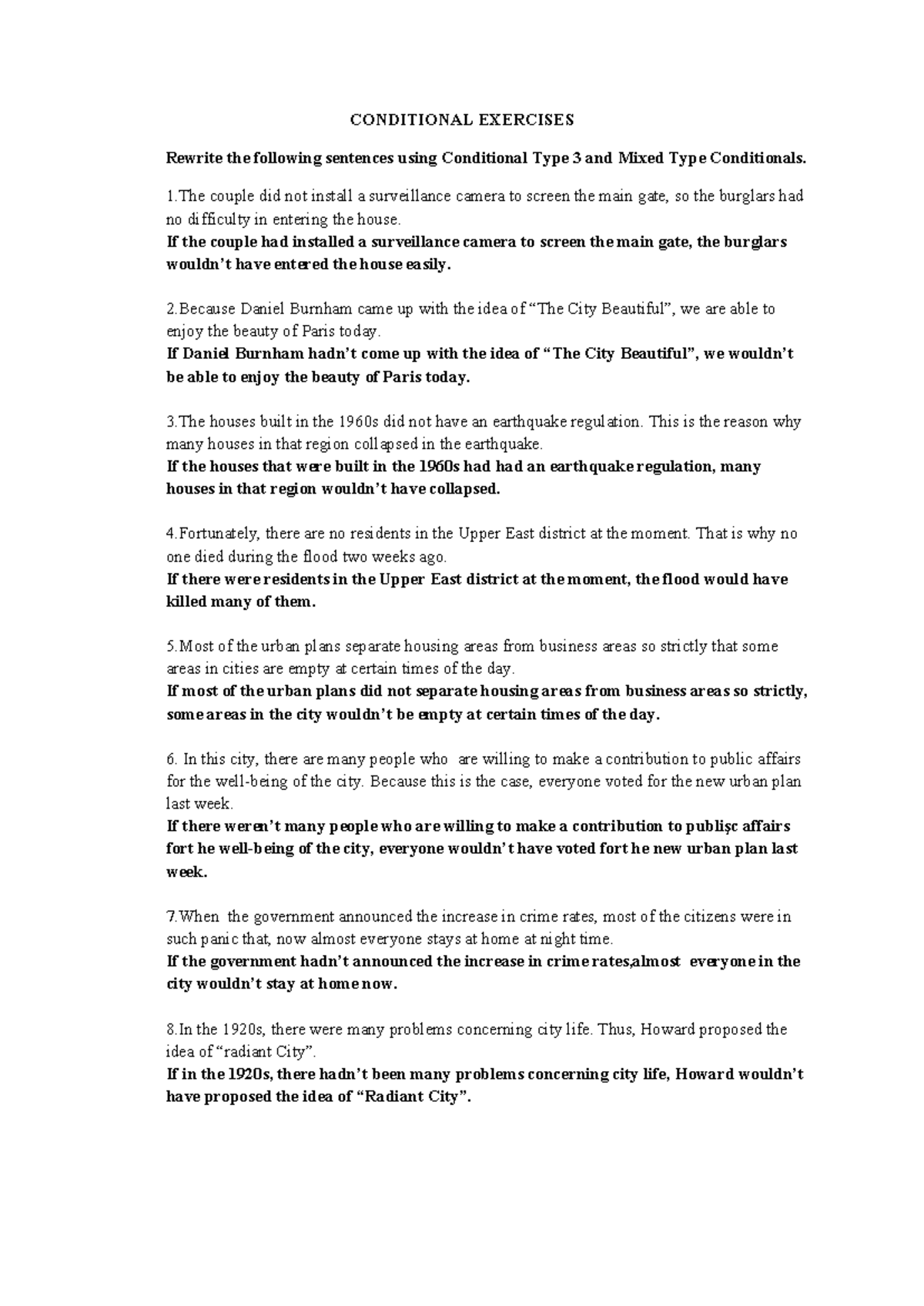 3rd Conditional Rewrite AK - CONDITIONAL EXERCISES Rewrite the ...