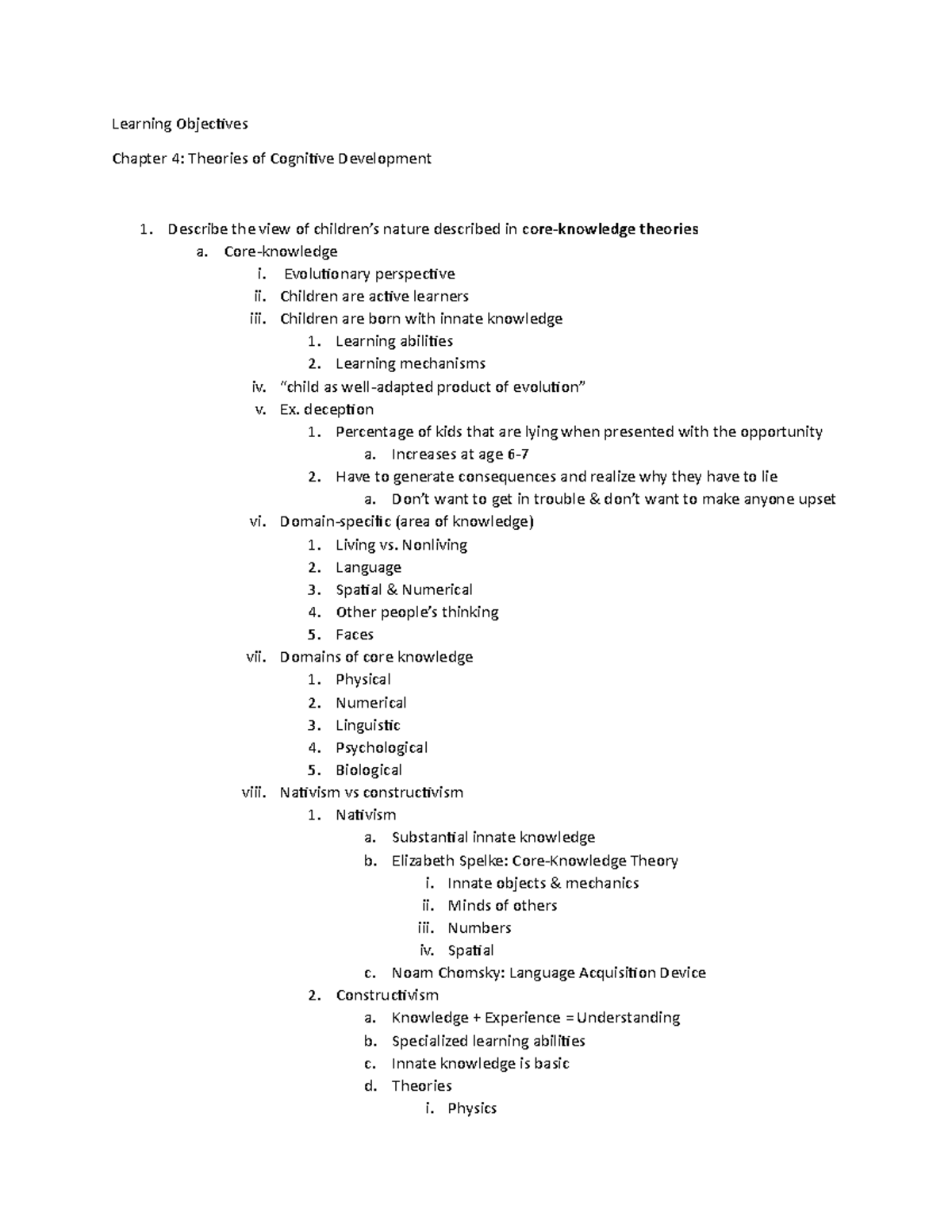 Learning Objectives Chapter 4 - Describe the view of children’s nature ...