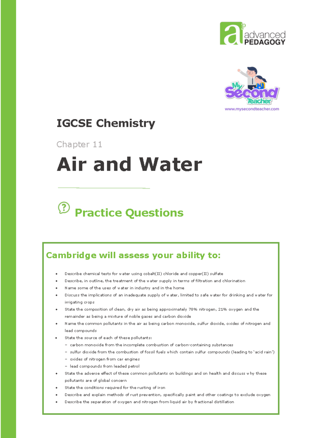 0620 Air and water Practice Question - IGCSE Chemistry Chapter 11 Air ...