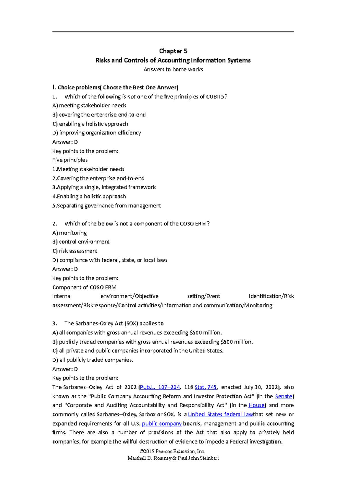 第5章 参考答案 - mis - Chapter 5 Risks and Controls of Accounting Information Systems Answers to home ...