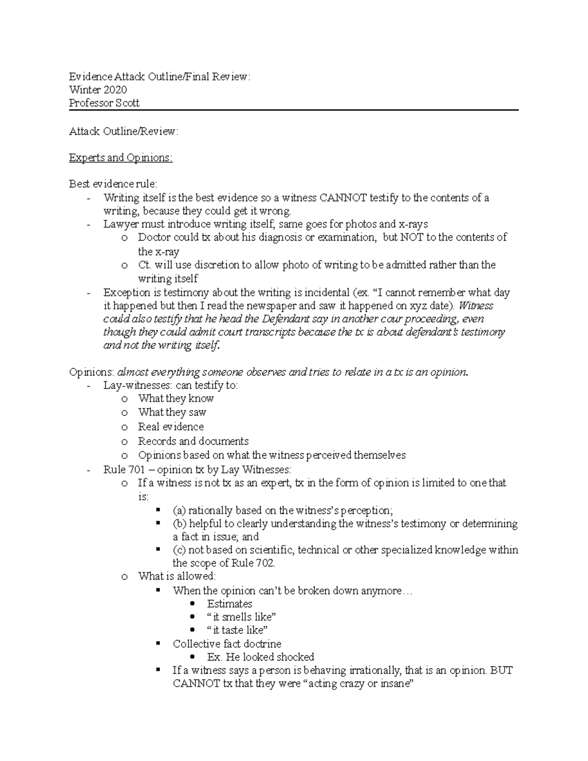 Evidence Attack Outline - Evidence Attack Outline/Final Review: Winter ...