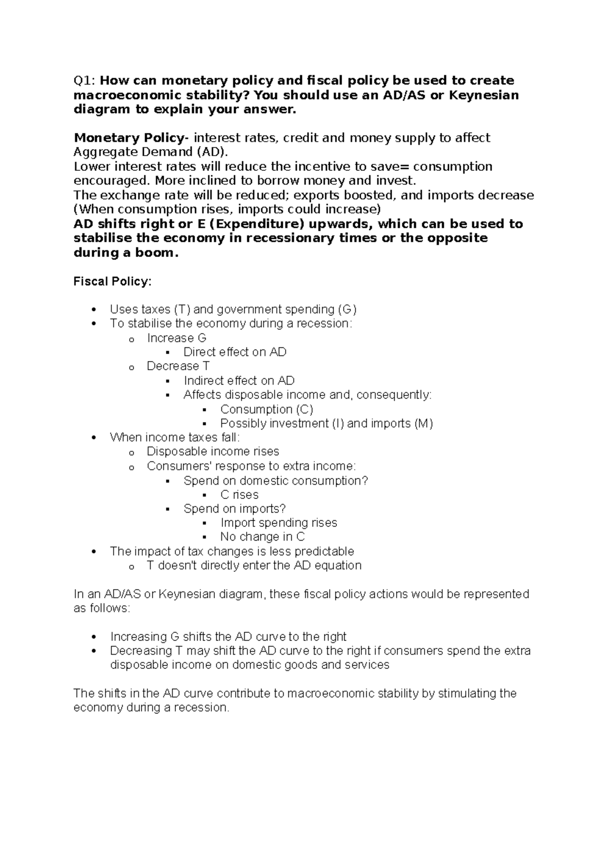 Week 9 Pre Questions- Steering the Macro economy - Q1: How can monetary ...