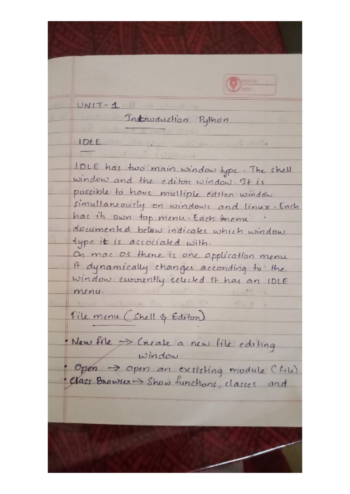 Python 1 - Simple - PAGENO DATE UNIT 1 Introduction Python IDLE IDLE ...