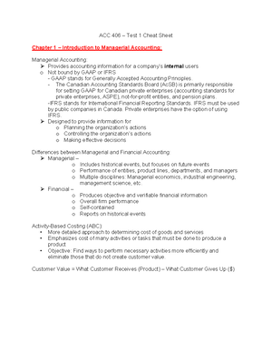 Managerial Accounting Formula Sheet (Chapters 1-6) - BOUN - Studocu