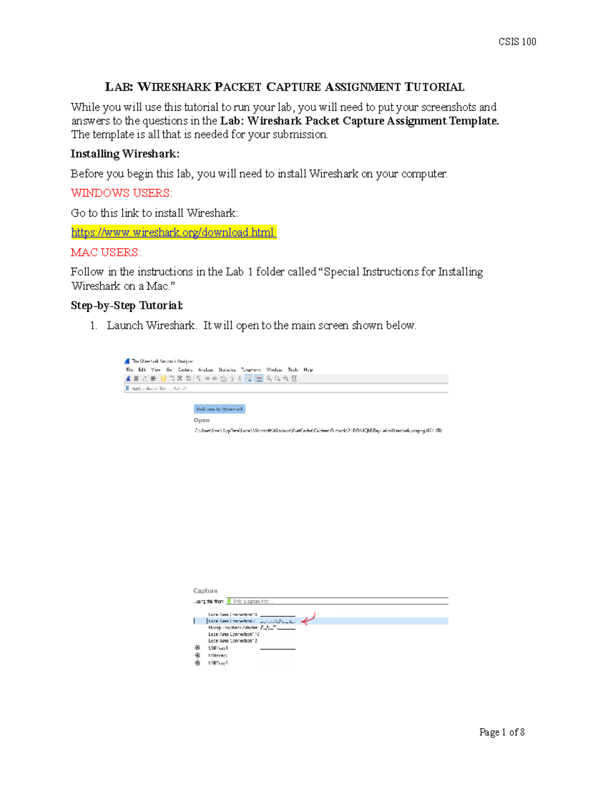 Lab+Wireshark+Packet+Capture+Assignment+Tutorial - LAB: WIRESHARK PACKET CAPTURE ASSIGNMENT ...